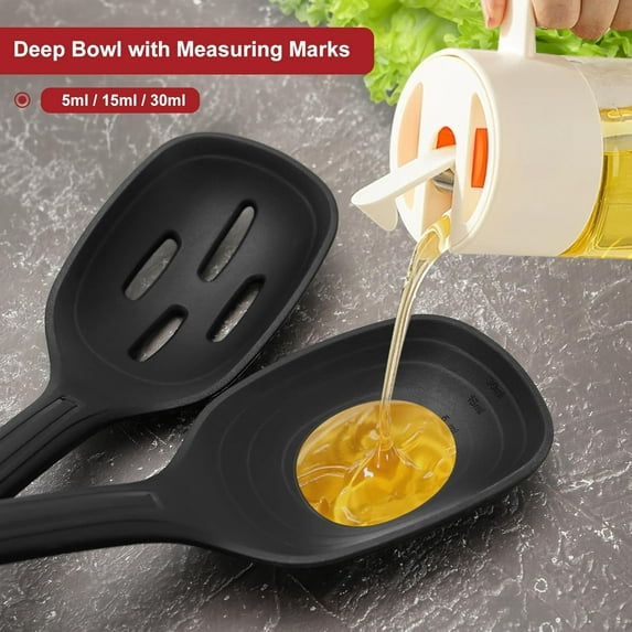 LIDUI-2 Pack Large Silicone Cooking Spoon with Measuring Mark, Premium ...