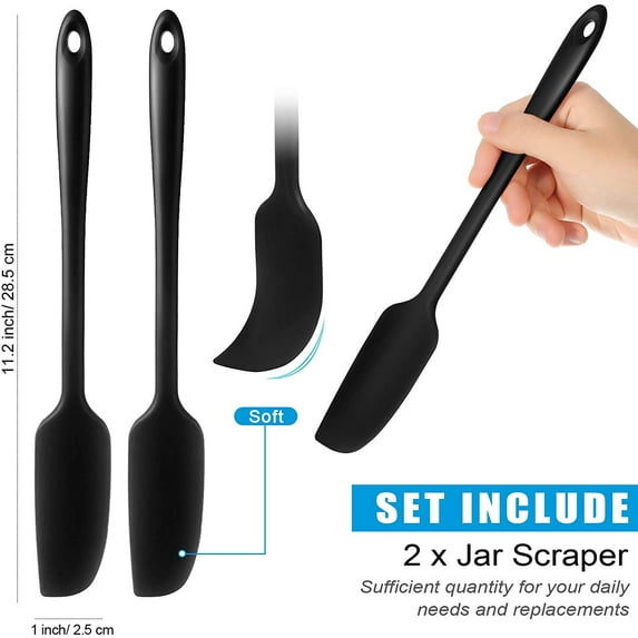 LIDUI-2 Pieces Silicone Jar Spatula Long Handle Non-stick Rubber ...