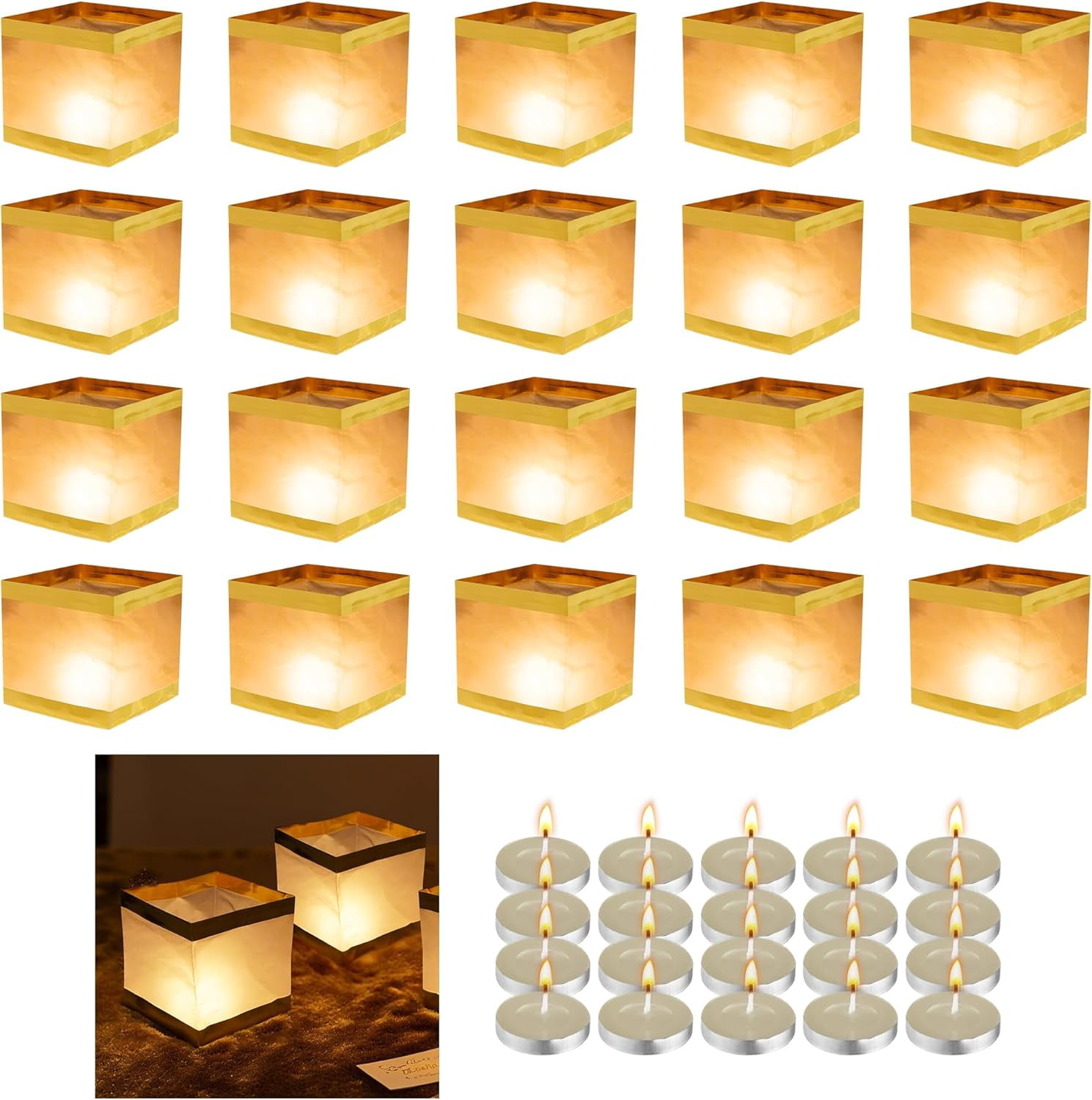 LIDUI-20 Pack Square Chinese Lanterns Wishing,Water Lanterns Praying ...