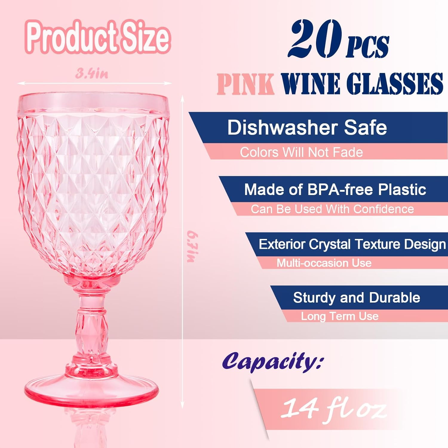 LIDUI-20 Pcs Pink Plastic Wine Glasses,Plastic Goblets for Parties ...