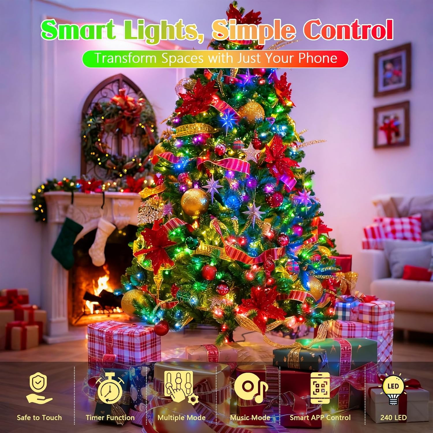 LIDUI-2025 New 88FT 240LED Smart Color Changing Christmas String Lights ...
