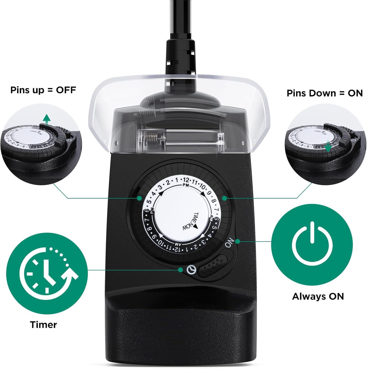 LIDUI-24 Hour Mechanical Outdoor Timer Outlet, Outdoor Timer for Lights ...