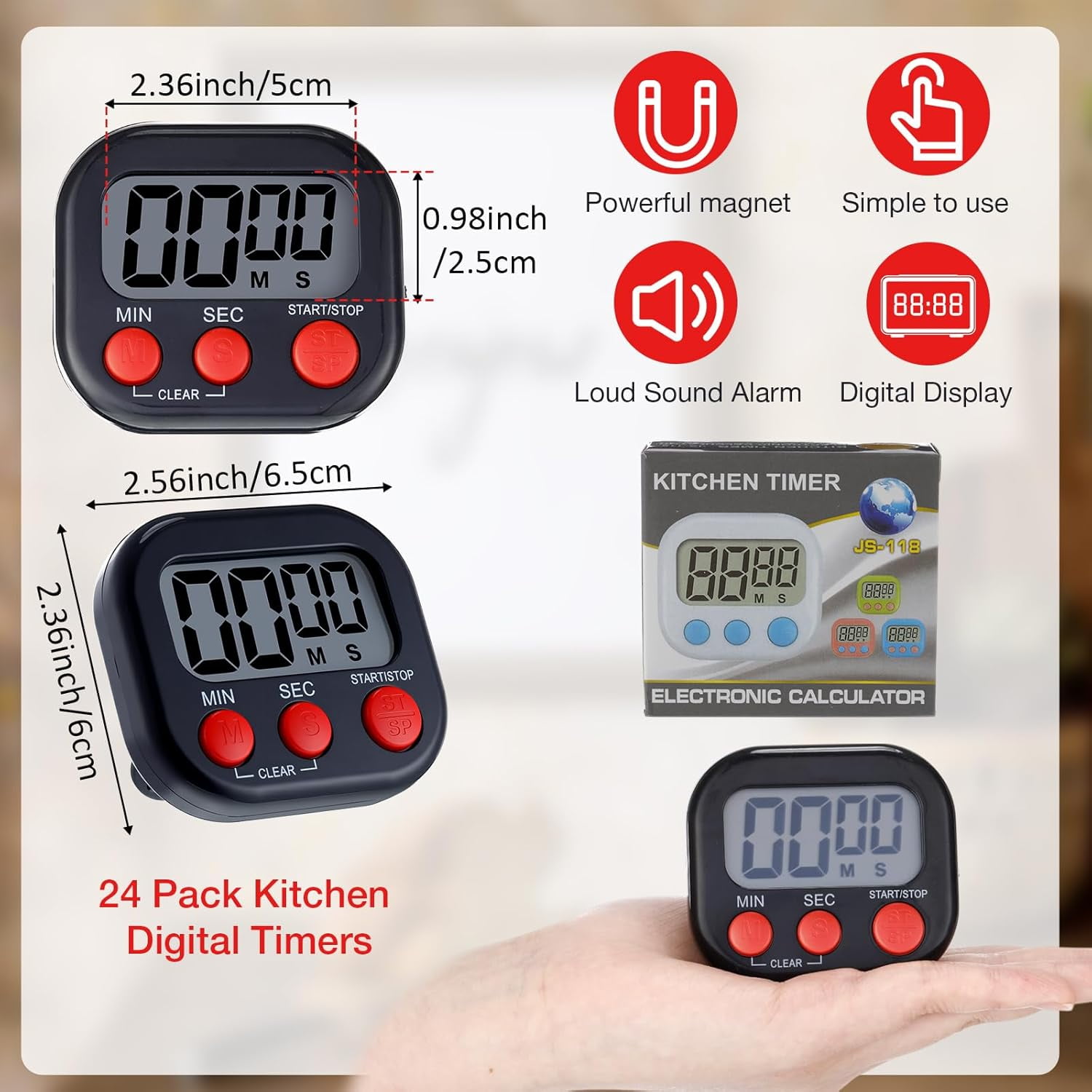 LIDUI-24 Pcs Digital Kitchen Timers Magnetic Back Timers Bulk Large ...