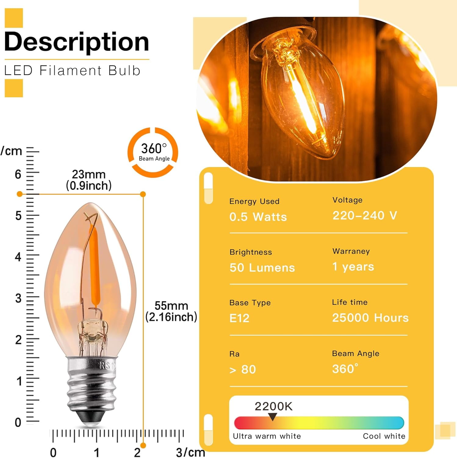 LIDUI-25 Pack C7 LED Bulbs,Edison Style Sign Light 0.5 Watts LED ...