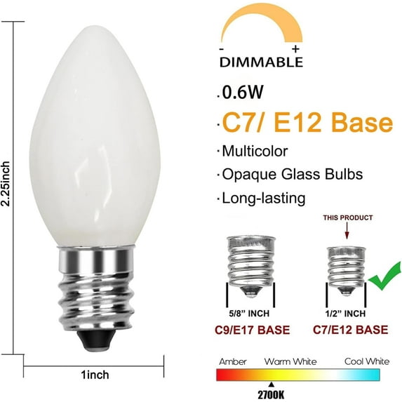 LIDUI-25 Pack C7 LED Night Light Bulb, C7 White Outdoor Christmas ...