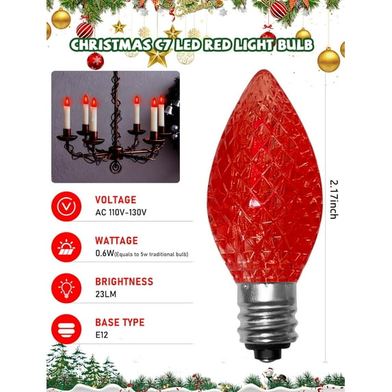 LIDUI-25 Pack C7 LED Replacement Light Bulbs, Shatterproof Christmas C7 ...