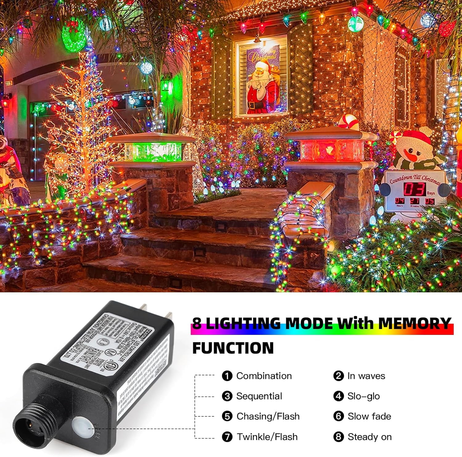 LIDUI-262FT 800 LED Christmas String Lights, Christmas Lights Plug 8 ...