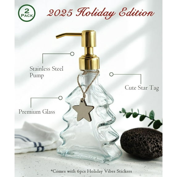 LIDUI-2Pack Christmas Tree Soap Dispenser with Gold Rust Proof ...