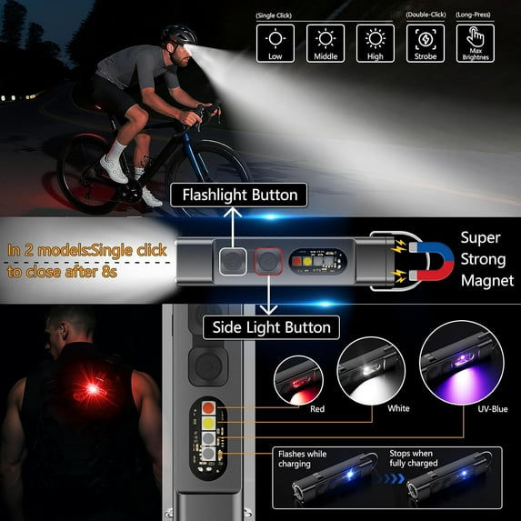 LIDUI-2Pack Rechargeable EDC Flashlight with Electric Lighter,Clip and ...