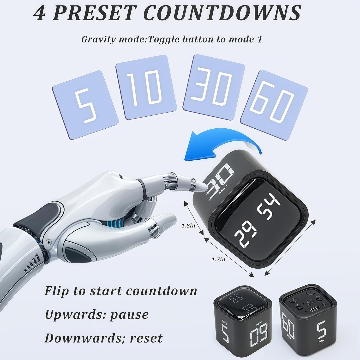 LIDUI-2Pcs Rotating Pomodoro Timer 5,10,30, 60 Minutes Preset,Desk ...