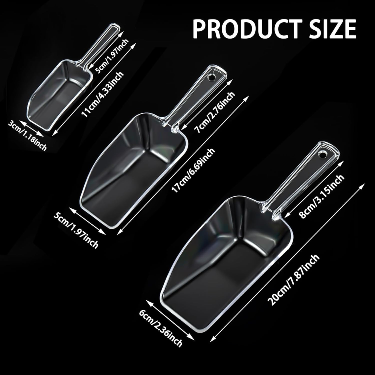 LIDUI-3 in 1 Clear Plastic Ice Scoop Set, Small Acrylic Serving Scoops ...