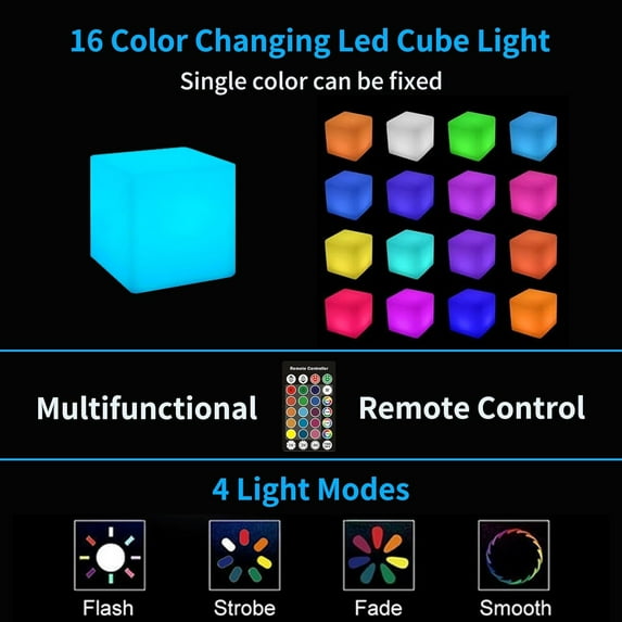 LIDUI-3-Inch LED Cube Light with Remote, 16 Colors and 4 Light Modes ...