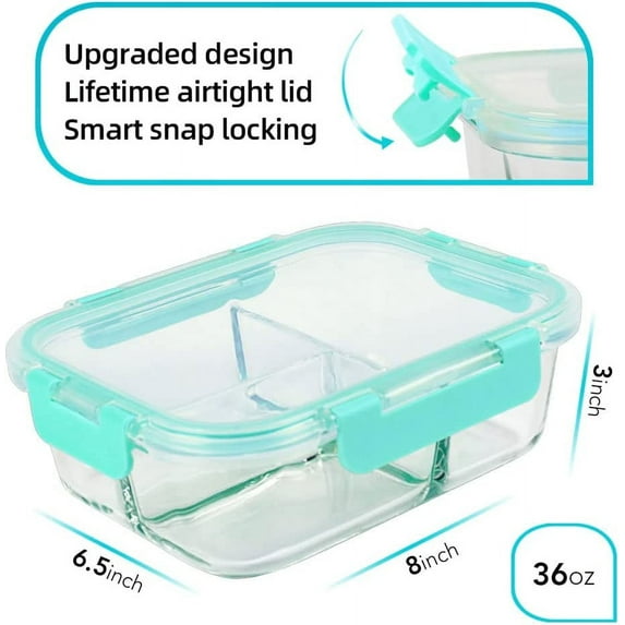 LIDUI-3 Pack Bento Box Glass Meal Prep Containers with Lids - 3 ...