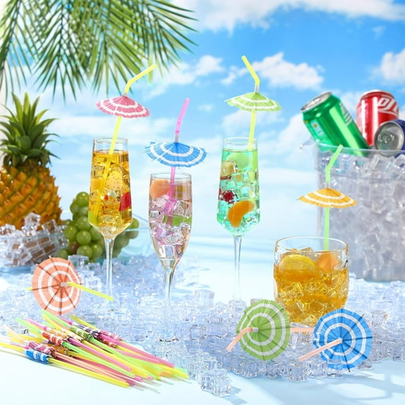 LIDUI-300 Pcs Umbrella Parasol Drinking Straws Luau Party Decorations ...