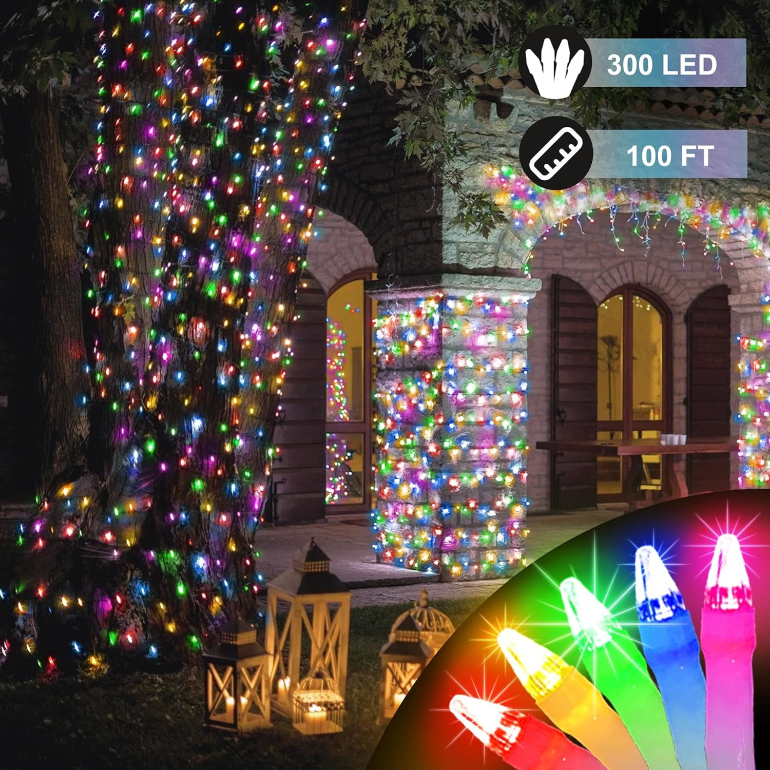 LIDUI-300LED 100FT Christmas String Lights, 8 Modes Fairy Lights ...
