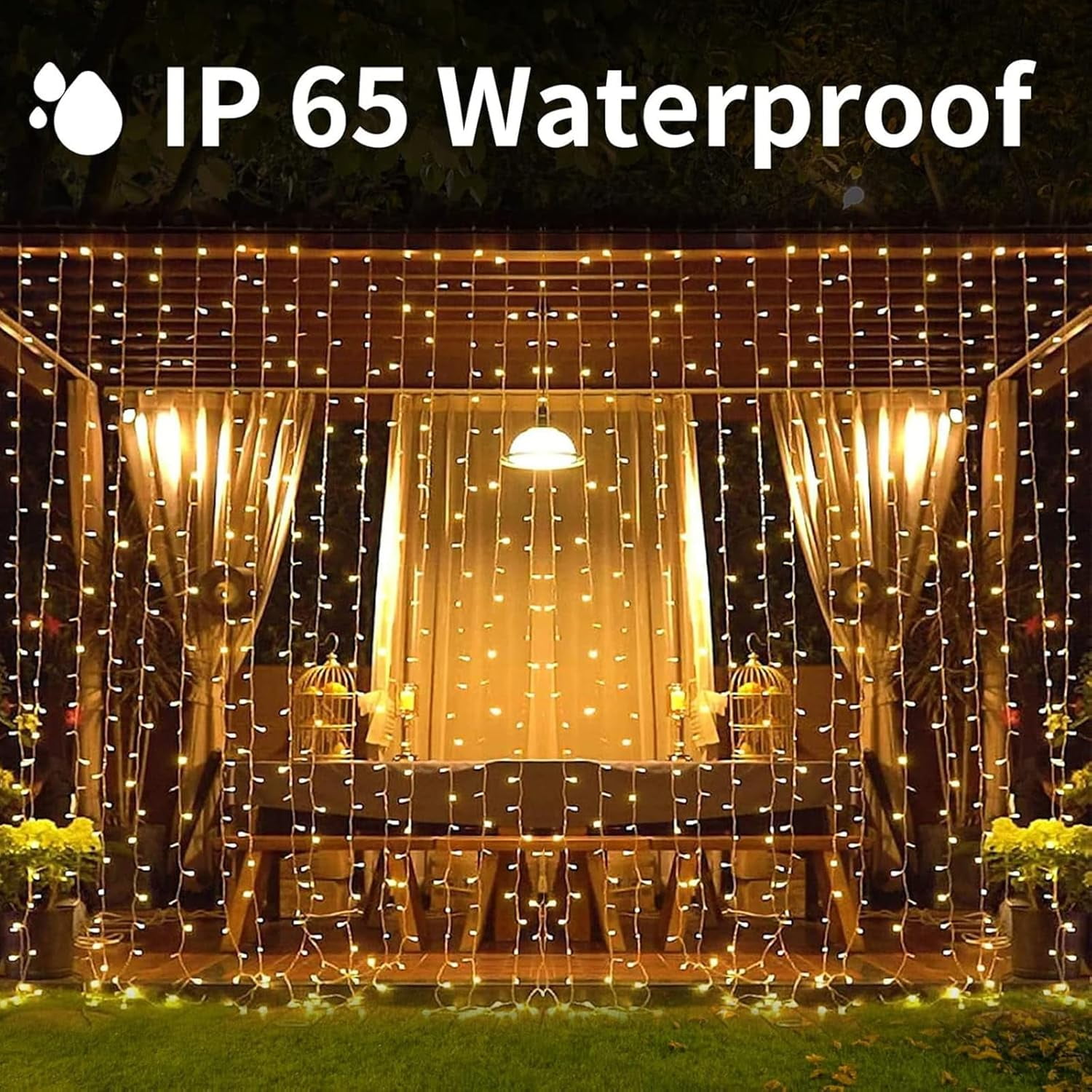 LIDUI-300LED Solar Curtain Lights Outdoor Indoor 8 Modes Solar Fairy ...