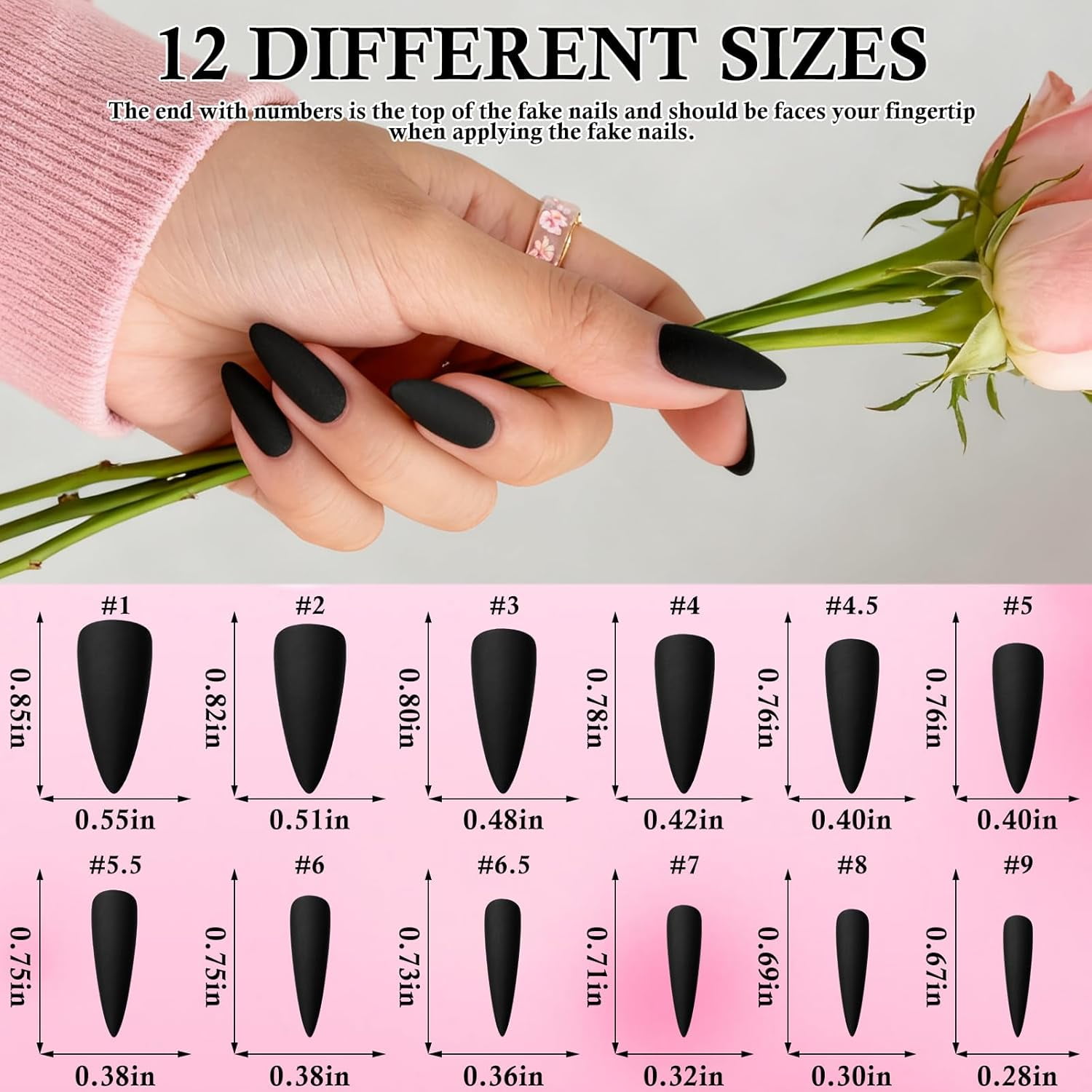 LIDUI-300pc Matte Stiletto Press on Nails Long Fake Nail, Pointy Nails ...