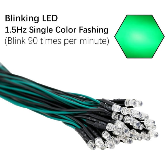 LIDUI-30pcs 12 Volt 3mm Green Blinking LED Lights Emitting Diodes (1 ...