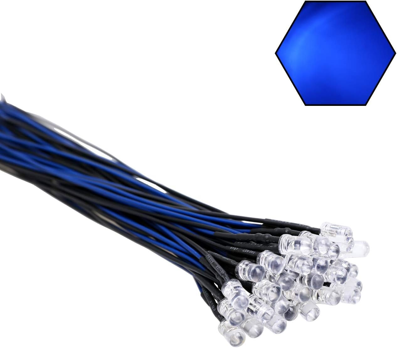 LIDUI-30pcs 12 Volt 5mm Blue LED Lights Emitting Diodes Pre Wired 7.9 ...