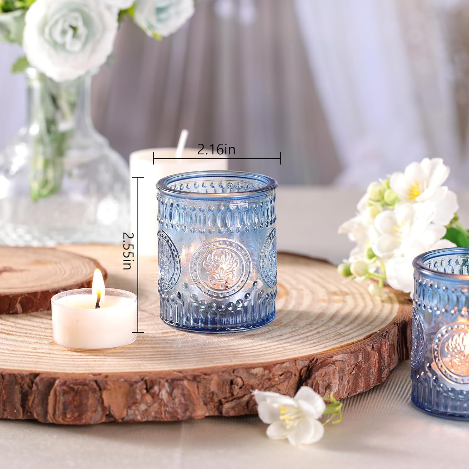 LIDUI-36 Pcs Blue Votive Candle Holders, Glass Tea Light Candle Holders ...