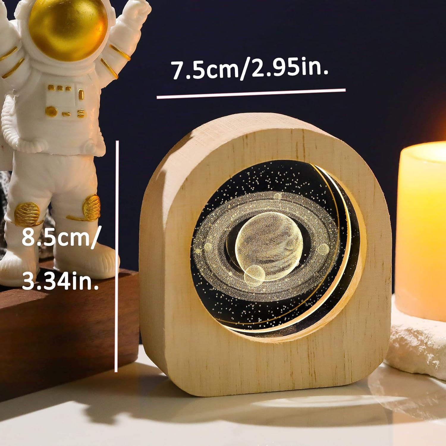 LIDUI-3D Galaxy Saturn Wooden Night Lights Astronomy Glass Planet Warm ...
