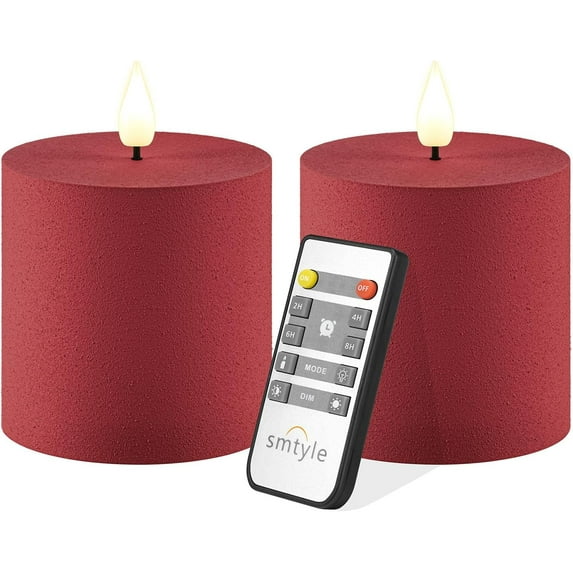 LIDUI-3x3 Red Pillar Candles Set of 2 Flameless LED Flickering Battery ...