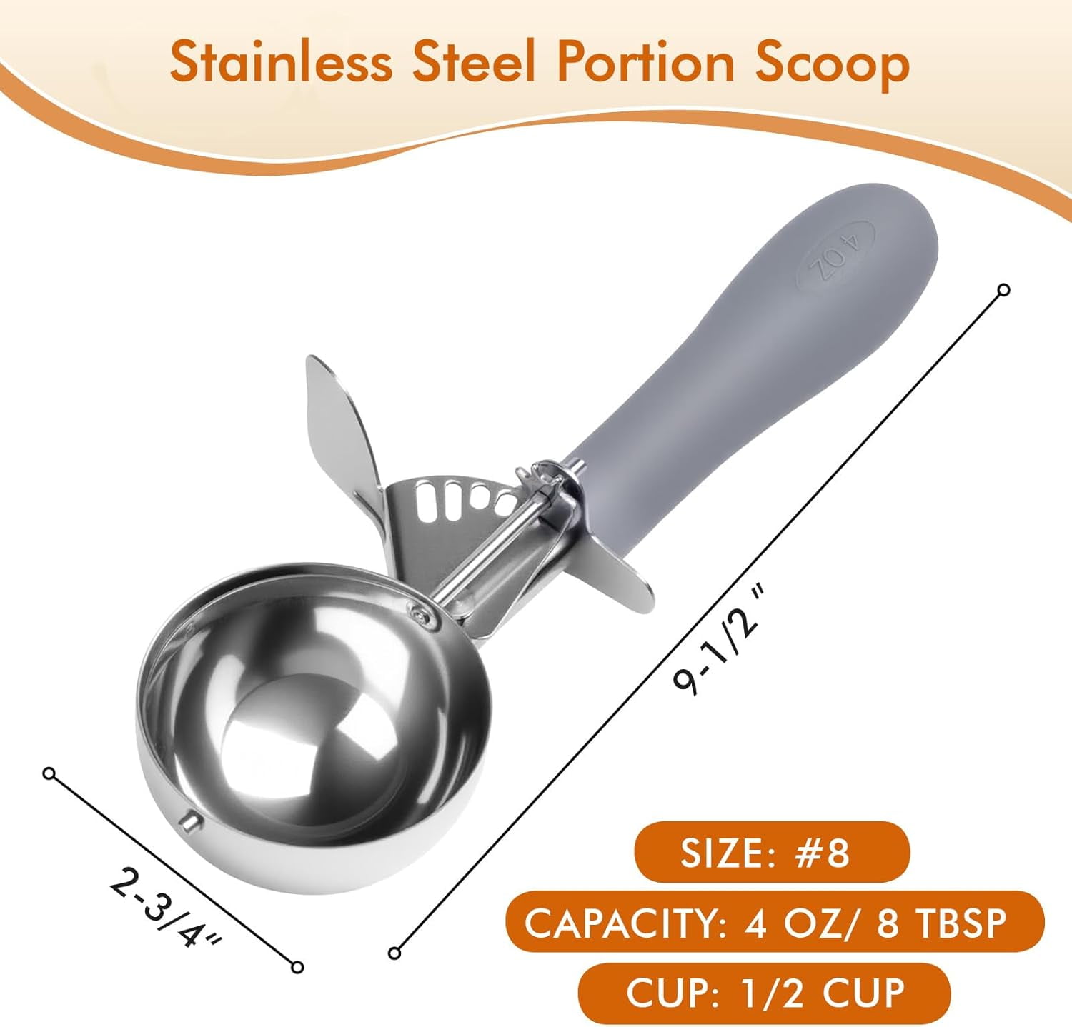 LIDUI-4 OZ Scoop, #8 Disher, Large Ice Cream Scoop with Trigger, Muffin ...