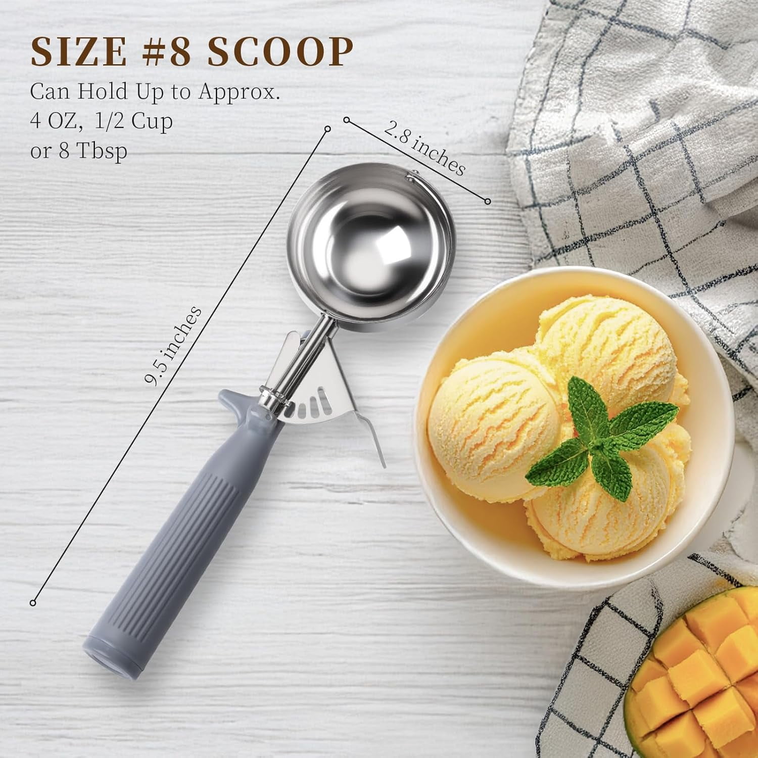 LIDUI-4 OZ Scoop, Ice Cream Scoop with Trigger, #8 Disher, Muffin Scoop ...