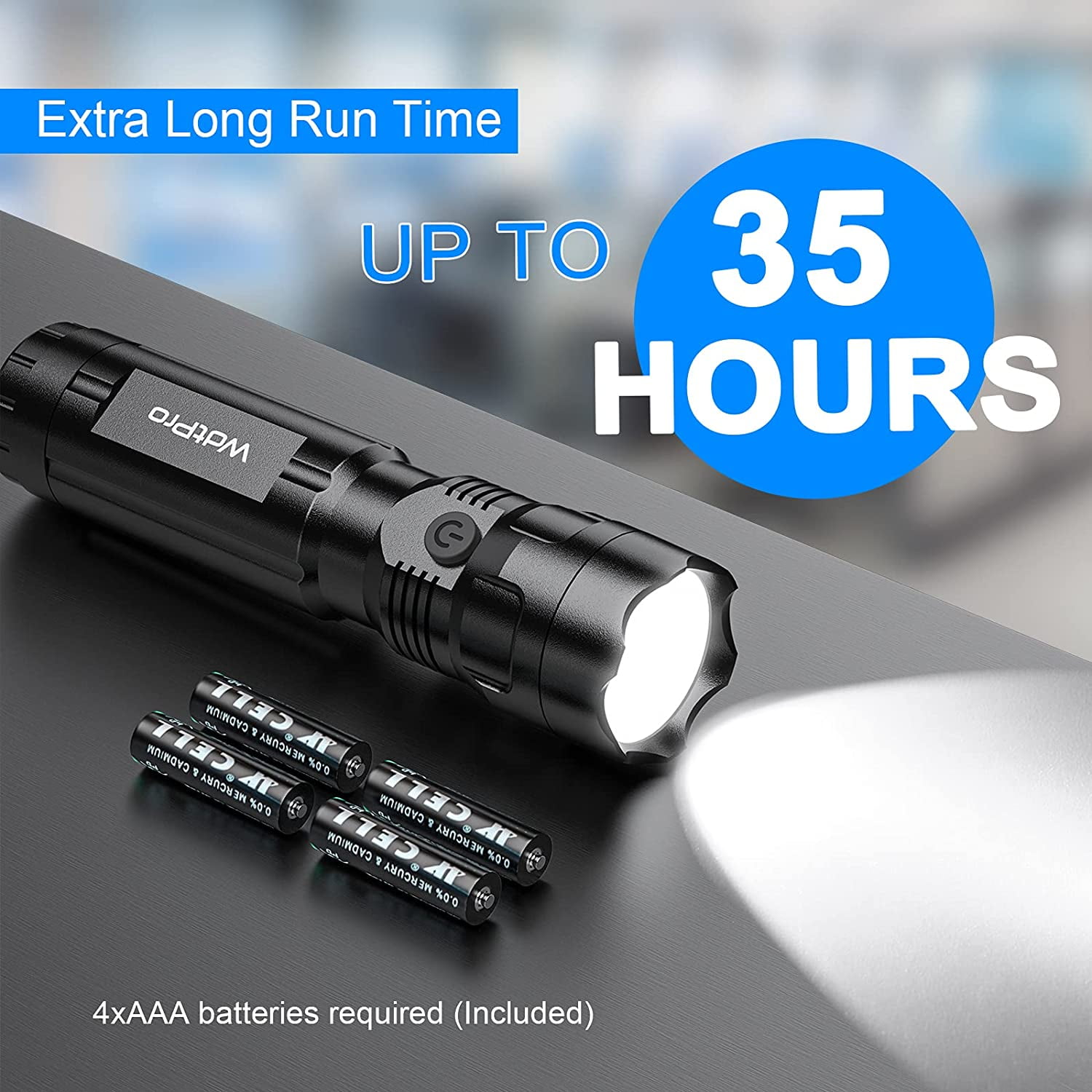 LIDUI-4 Pack LED Flashlights, Bright Flashlight with 16 AAA Batteries ...