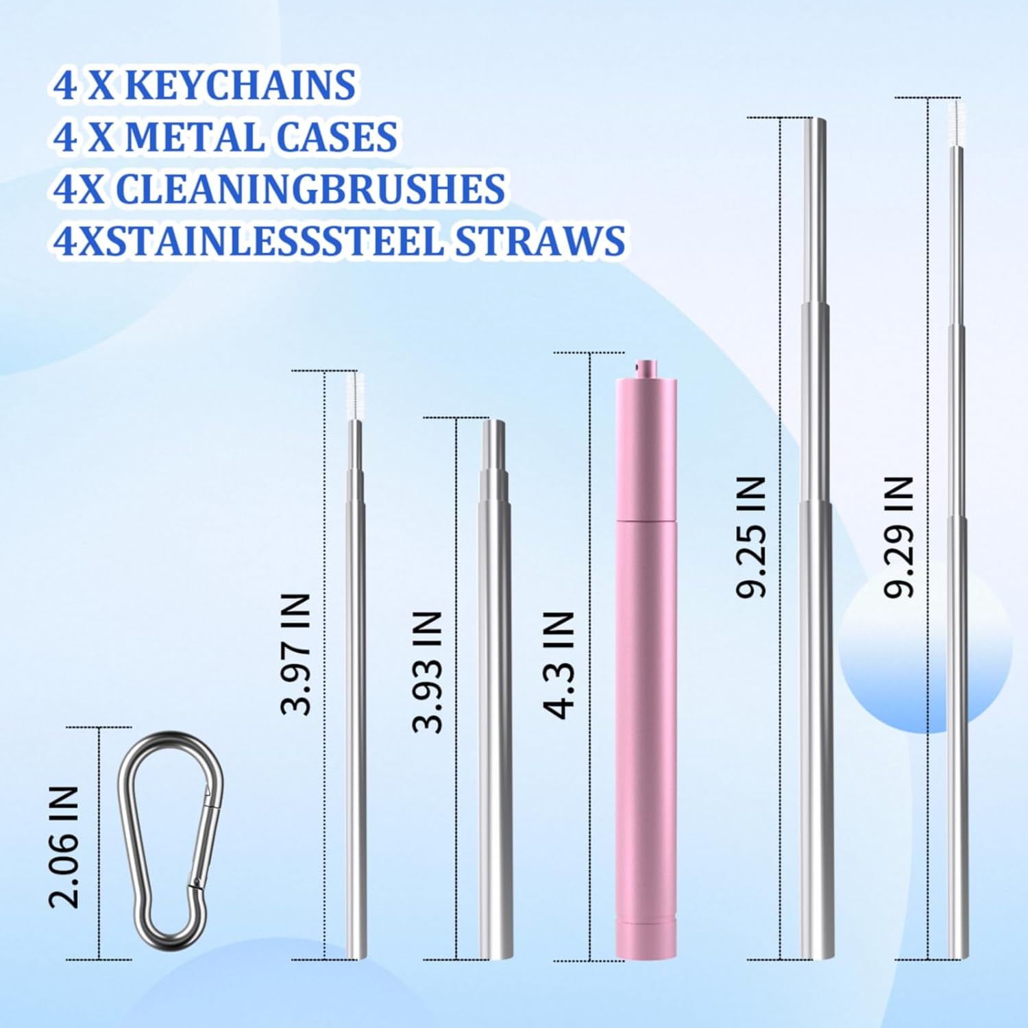 LIDUI-4 Pack Reusable Metal Straws Collapsible Stainless Steel Drinking ...