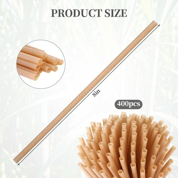 LIDUI-400 Pcs 8 Inch Sugarcane Straws Disposable,Long Compostable ...