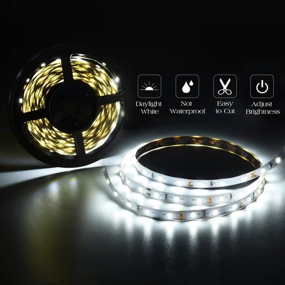 LIDUI-40ft Daylight White Led Strip Lights, 6000K 12V Dimmable Flexible ...
