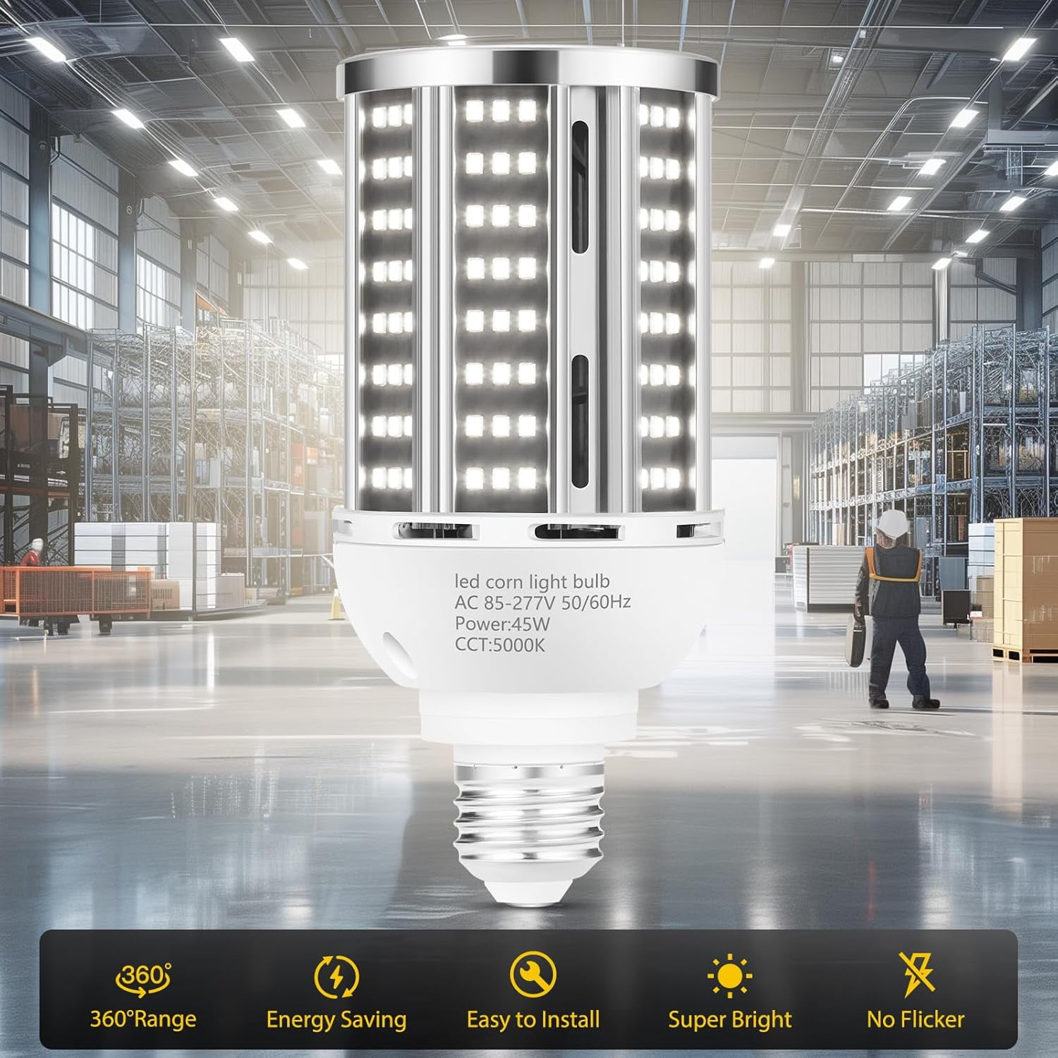 LIDUI-45W LED Corn Light Bulb 2 pack,400W Equivalent 5000K Commercial ...