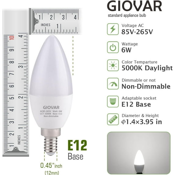 LIDUI-4Pack LED Celing Fan Light Bulbs 60 Watt, Daylight 5000K, E12 ...