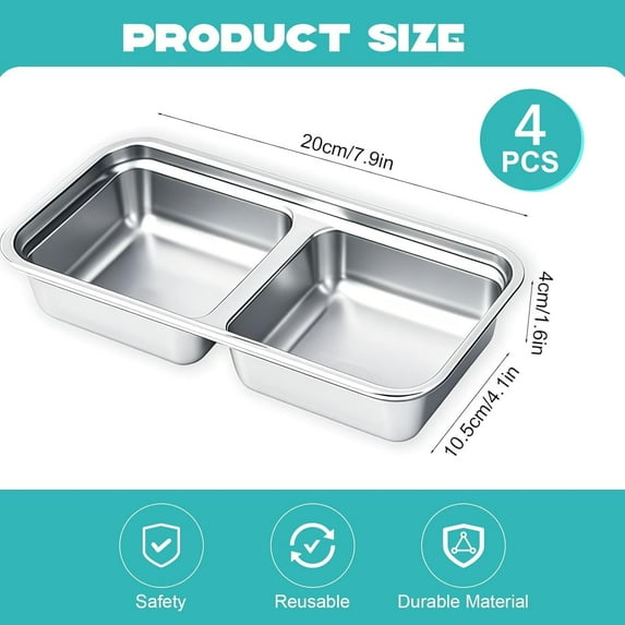 LIDUI-4Pcs 304 Stainless Steel Bento Boxes, 30 oz 2 Compartments ...