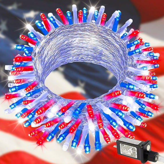 LIDUI-4th of July Lights, 200 LED 66ft Red White and Blue Patriotic ...