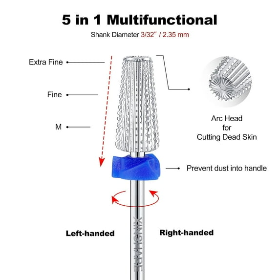 LIDUI-5 in 1 Nail Drill Bits Carbide Multi-function Cuticle Nail Bit 3/ ...