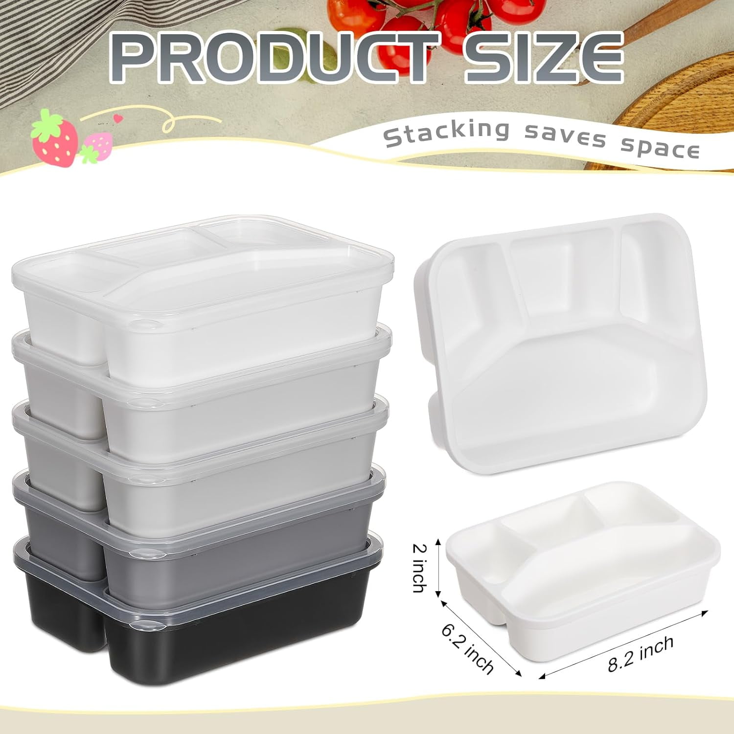 LIDUI-5 Pack Snack Containers 4 Compartment Bento Snack Boxes Reusable ...
