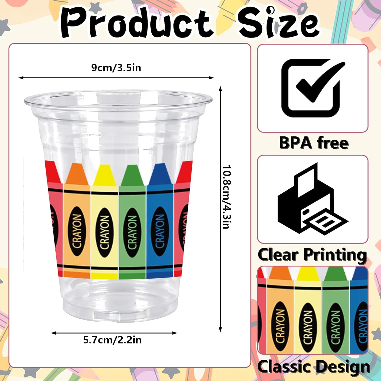 LIDUI-50 Pcs Back to School Crayon Disposable Cups Colored Crayon ...