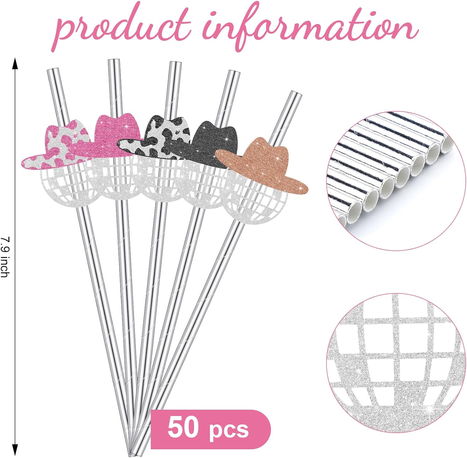 LIDUI-50 Pcs Mini Disco Ball Straws 70s Disco Straws Mirror Glitter ...