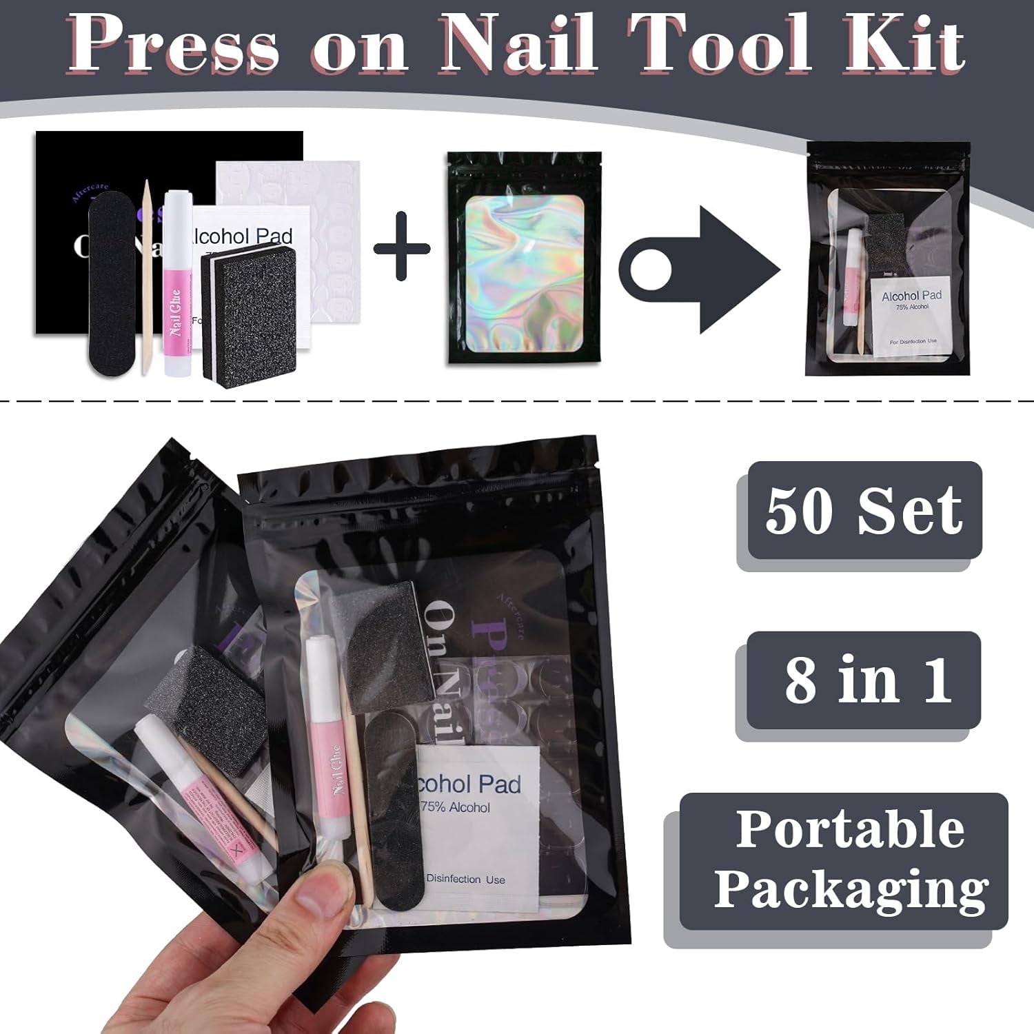 LIDUI-50 Set Disposable Nail Supplies Kits,Professional Manicure Press ...