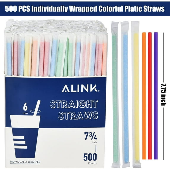 LIDUI-500-Pack Assorted Colored Plastic Disposable Drinking Straws ...