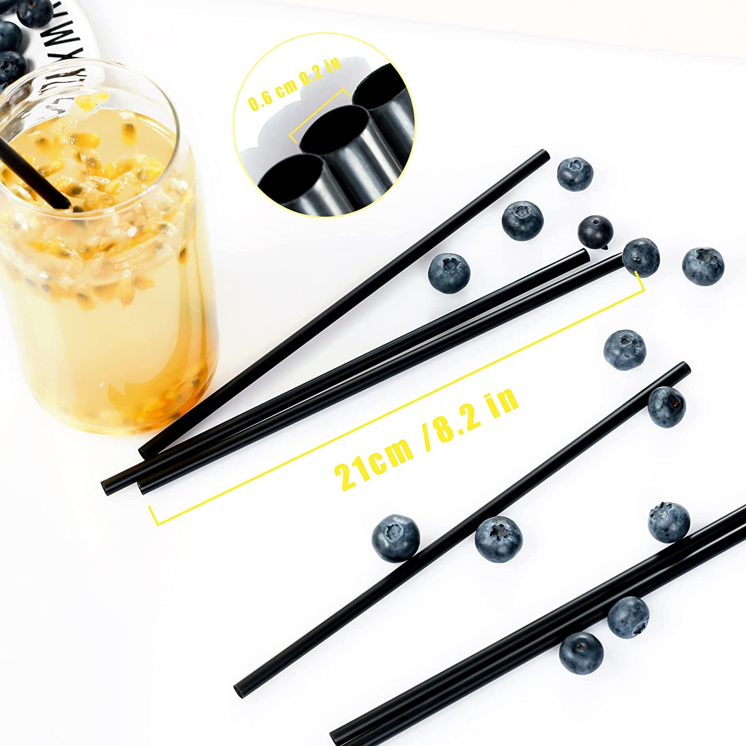 LIDUI-500 Pcs Black Disposable Drinking Plastic Straws.(0.23'' diameter ...