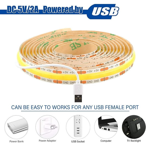 LIDUI-5V USB LED Light Strip 4.9ft, 480LEDs Warm White Dotless COB ...