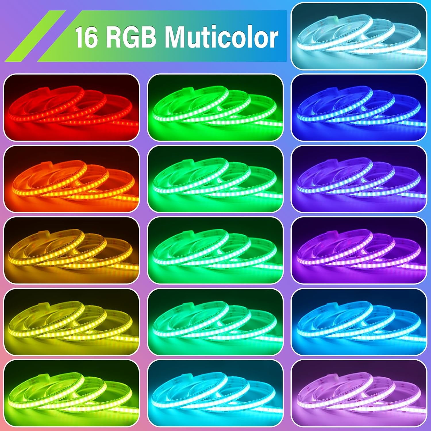 LIDUI-6.6FT 1152LEDs RGB COB LED Strip Lights Battery Powered, Remote ...