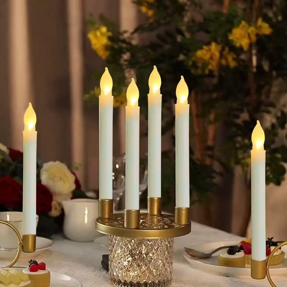 LIDUI-6 Pcs Plastic Flameless Taper Candles with Remote Timer Dimmer, 8 ...