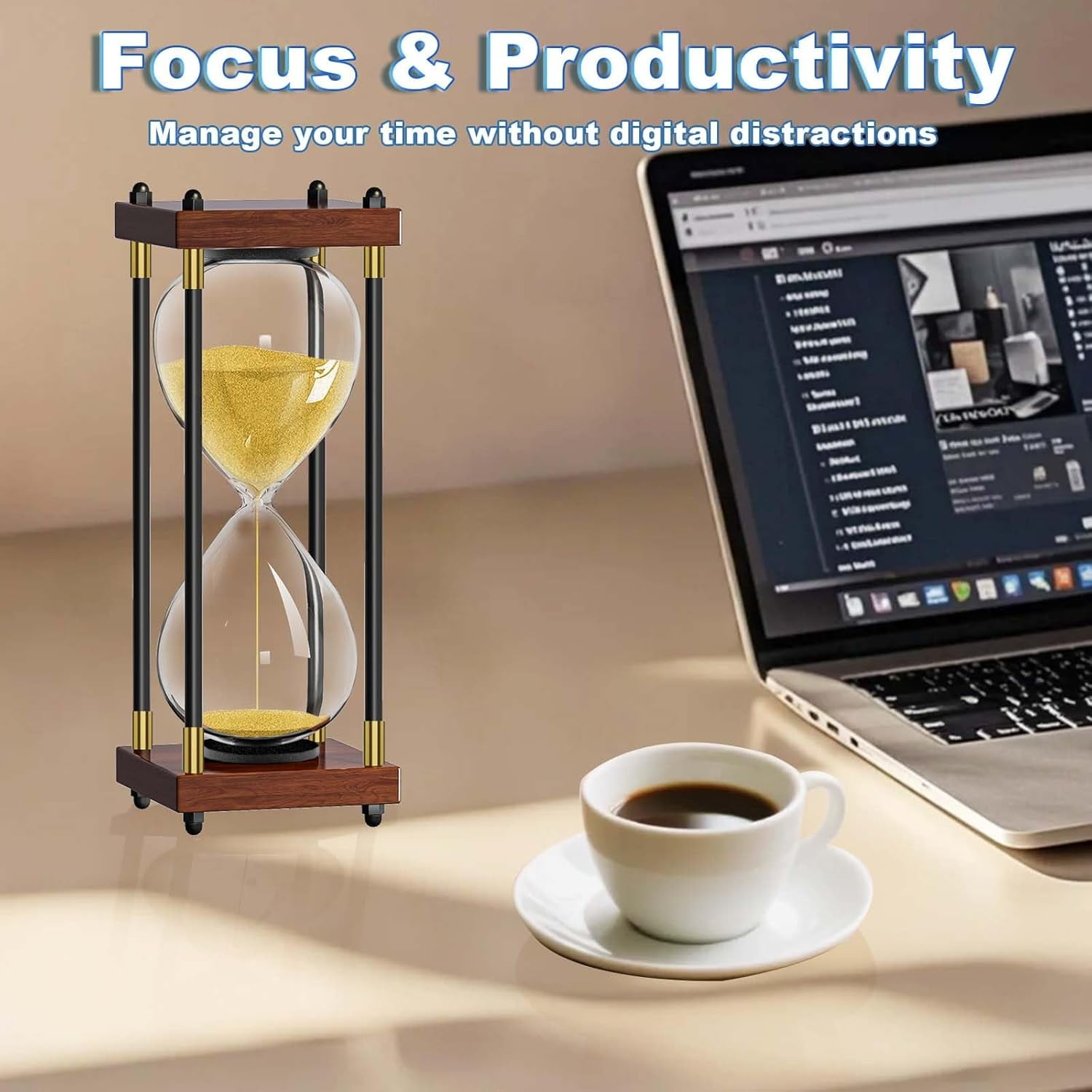 LIDUI-60 Minutes Hourglasses Timer: Large 10 Inch Wooden Sand Timer ...