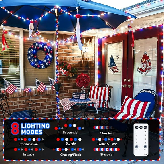 LIDUI-600 LED Red White and Blue Lights Outdoor Plug in, 4th of July ...