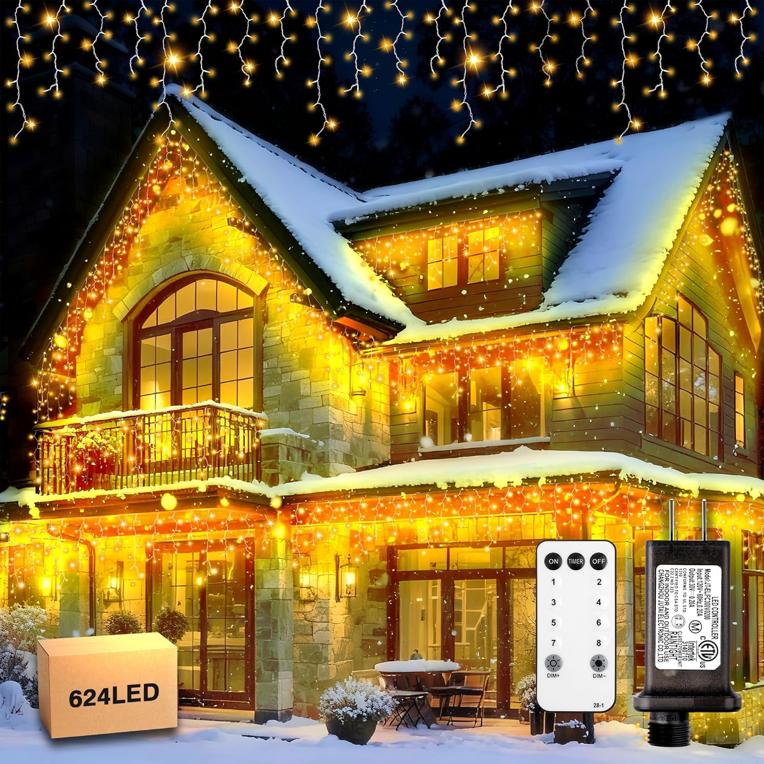 LIDUI-624 LED Icicle Lights Outdoor, Plug in 59ft Waterproof Christmas ...