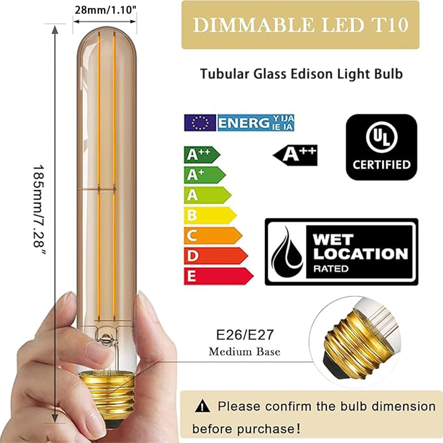 LIDUI-7.3 Inch 2200K Edison Bulbs Amber Dimmable,Vintage Style ...